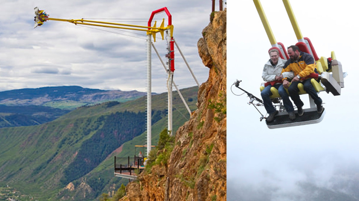 Megaschommel boven ravijn