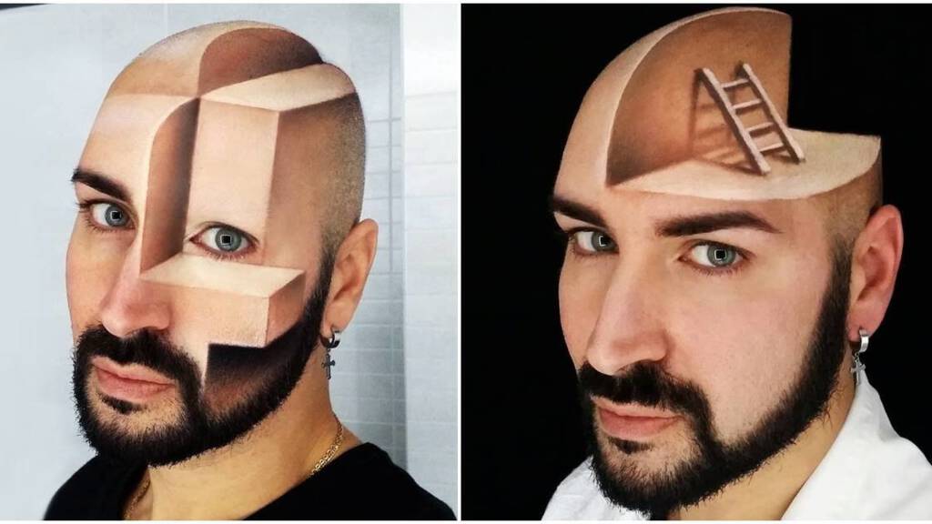 Deze man maakt 3D-kunstwerken op zijn eigen hoofd