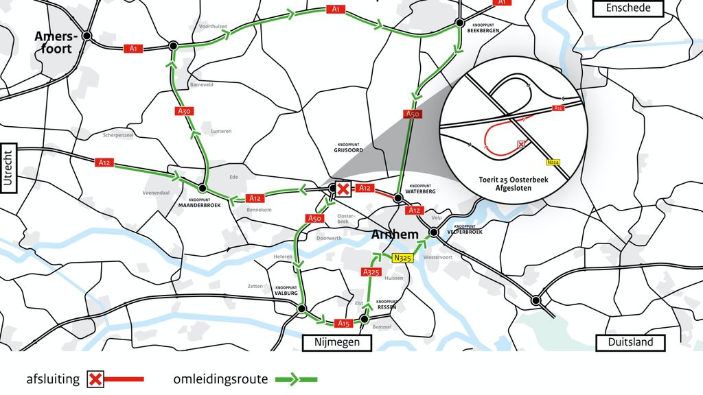 Ruim een week werkzaamheden op de A12, weg dicht