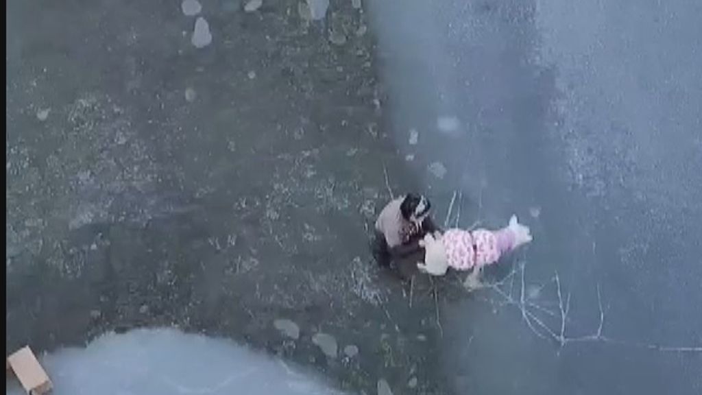 Vrouw redt hond uit het ijs