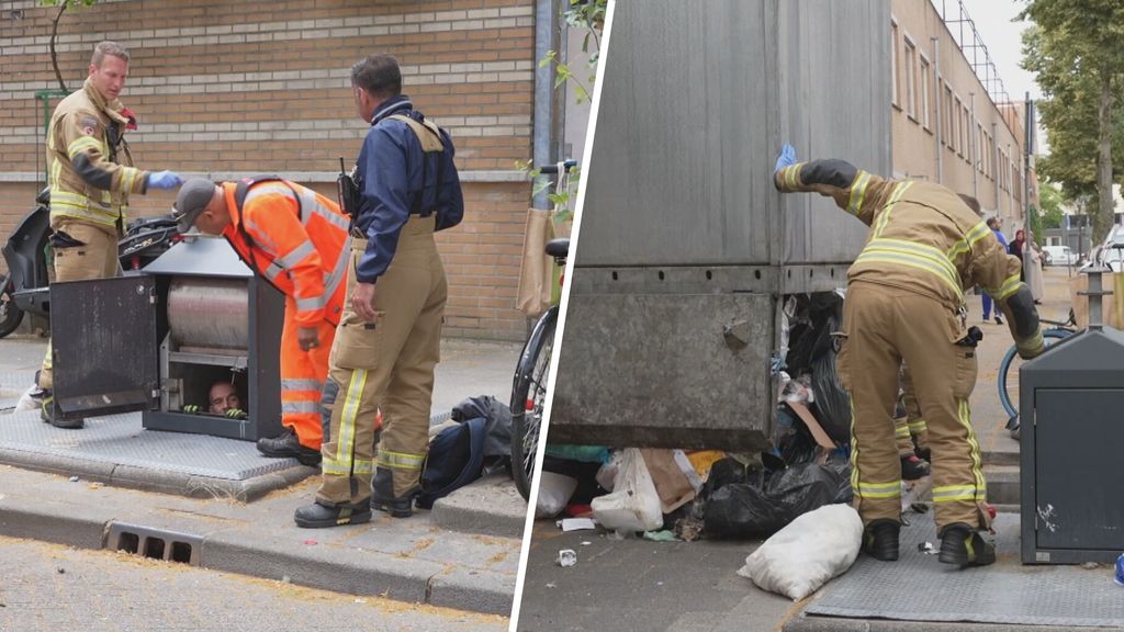 Oeps! Man klimt in ondergrondse container en komt er niet meer uit