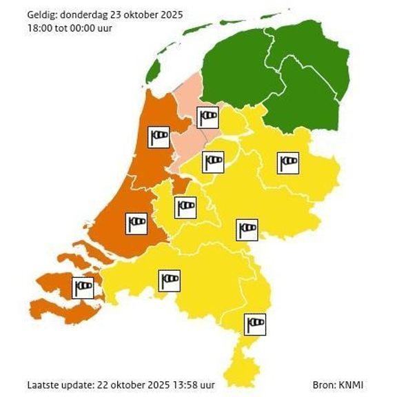 Morgenavond code oranje voor westkust, KNMI waarschuwt voor zeer zware ...